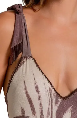 Cosita Linda Beaded Fringe Metallic One-piece Swimsuit