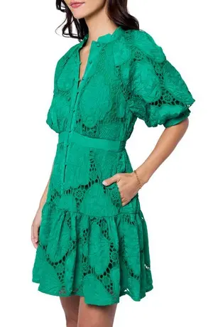 CIEBON Floral Embroidered Puff Sleeve Mini Dress