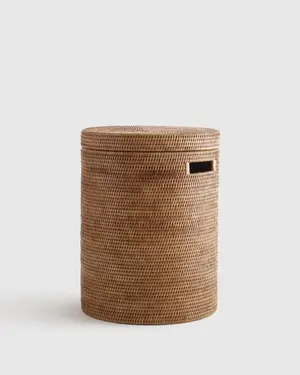 Quince Handwoven Rattan Hamper With Lid - Honey