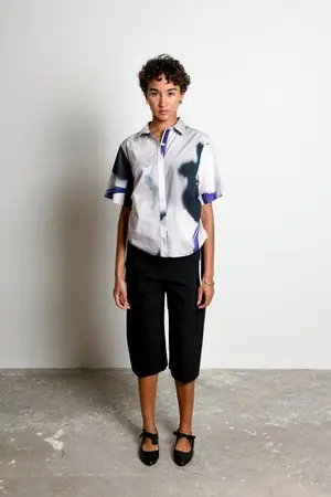 UNTITLED IN MOTION Ties Adjustable Short Sleeve Button-down Top
