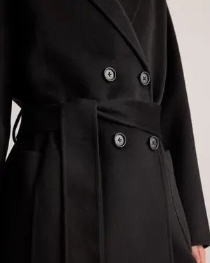 Quince 100% Mongolian Cashmere Double-faced Double-breasted Wrap Coat - Black