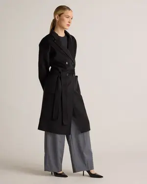 Quince 100% Mongolian Cashmere Double-faced Double-breasted Wrap Coat - Black