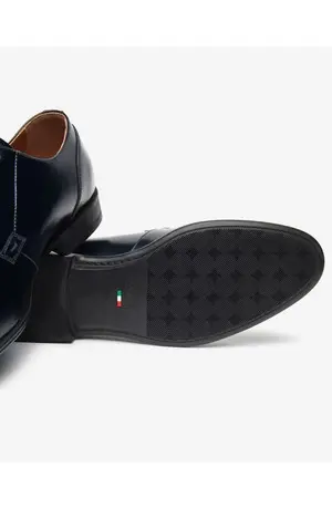 NEROGIARDINI Plain Toe Leather Derby - Navy