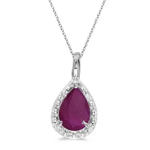 ALLUREZ Pear-shaped Pendant Necklace - 0.75ct/ Ruby/ White Gold