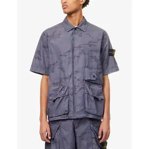Stone Island Camo Compass-badge Ripstop Cotton-blend Shirt
