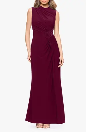 Betsy & Adam Ruched Knit Gown Wine