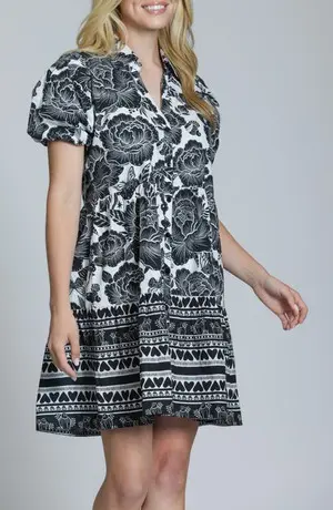 APNY Flounce Floral Print Dress - Black/white