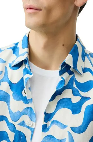 Rodd & Gunn Fireshaw Wave Print Short Sleeve Cotton Button-up Shirt