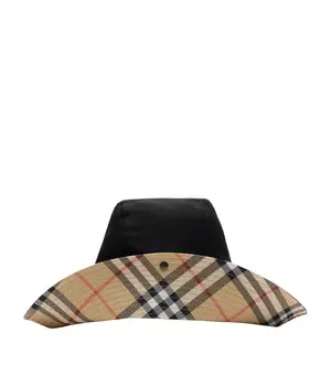 Burberry Cotton Gabardine Check Brim Hat - Black