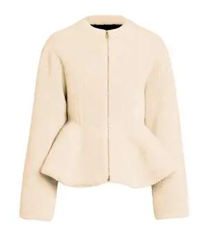 Alaïa Shearling Peplum Jacket - Beige