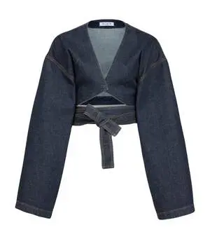 Alaïa Cut-out Cropped Denim Jacket - Blue