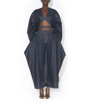 Alaïa Cut-out Cropped Denim Jacket - Blue