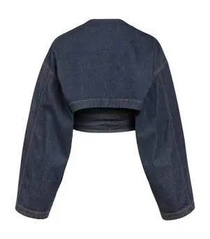 Alaïa Cut-out Cropped Denim Jacket - Blue