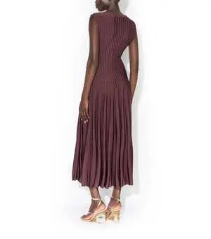 Alaïa Rib-knit Pleated Midi Dress - Red
