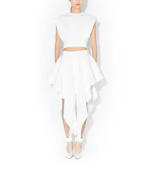 Alaïa Denim Belted Crop Top - White