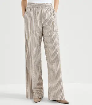 Brunello Cucinelli Cotton Sequined Stripe Trousers