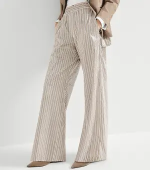 Brunello Cucinelli Cotton Sequined Stripe Trousers