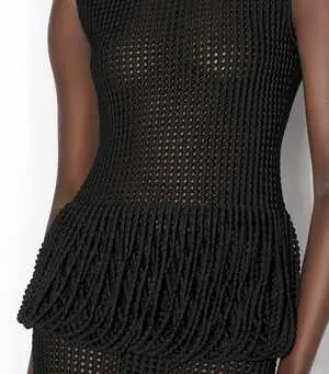 Alaïa Mesh Peplum Tank Top - Black