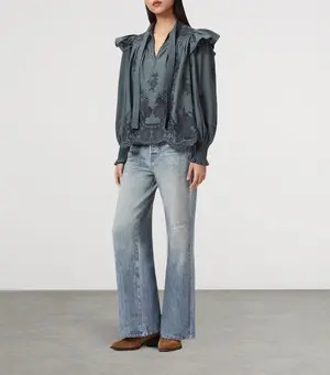 ALLSAINTS Cotton Nisa Embroidered Blouse - Blue