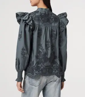ALLSAINTS Cotton Nisa Embroidered Blouse - Blue