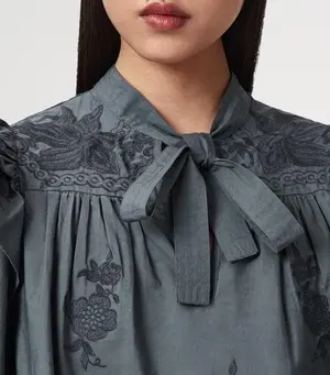 ALLSAINTS Cotton Nisa Embroidered Blouse - Blue