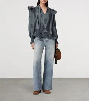 ALLSAINTS Cotton Nisa Embroidered Blouse - Blue