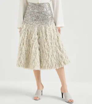 Brunello Cucinelli Fil Coupé Midi Skirt - Grey