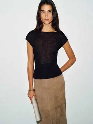 REFORMATION Rhiannon Sheer Alpaca Sweater Top - Black
