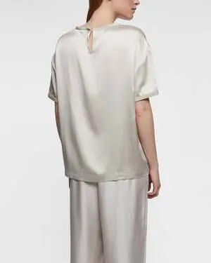 LISA YANG Round Neck Silk T-shirt