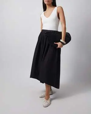 WAKAKUU Gathered Midi Skirt - Black