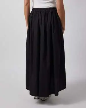 WAKAKUU Gathered Midi Skirt - Black