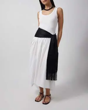 WAKAKUU Gathered High-low Hem Midi Skirt - White