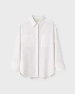 WAKAKUU Oversized Cotton Shirt With Classic Collar And Chest Pockets - White