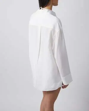 WAKAKUU Oversized Cotton Shirt With Classic Collar And Chest Pockets - White