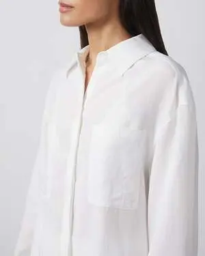 WAKAKUU Oversized Cotton Shirt With Classic Collar And Chest Pockets - White