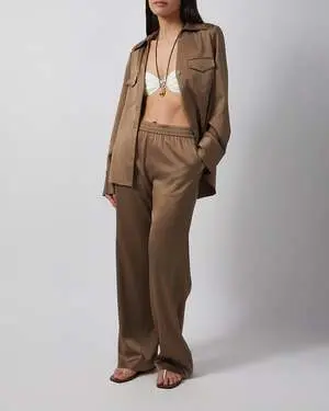 WAKAKUU Maria Satin Blouse - Mocca