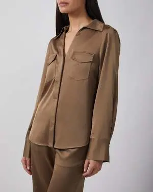 WAKAKUU Maria Satin Blouse - Mocca