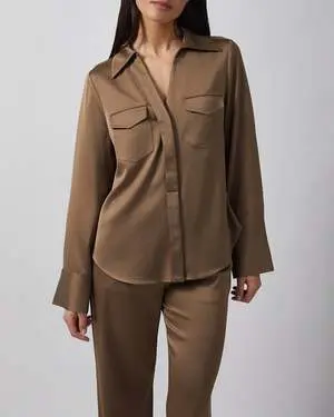 WAKAKUU Maria Satin Blouse - Mocca