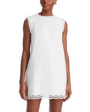 Aqua Eyelet Trim Dress - White