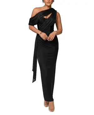 JLUXLABEL Metallic Celestina Draped Maxi Dress - Black