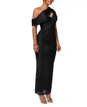 JLUXLABEL Metallic Celestina Draped Maxi Dress - Black