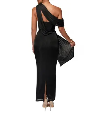 JLUXLABEL Metallic Celestina Draped Maxi Dress - Black