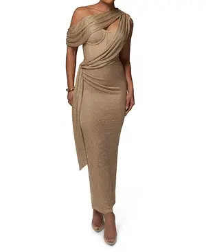 JLUXLABEL Metallic Celestina Draped Maxi Dress - Gold