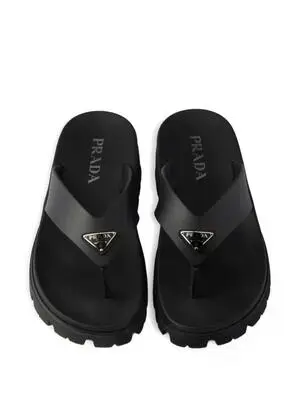 Prada Rubber Thong Sandals With Enameled Triangle Logo - Black