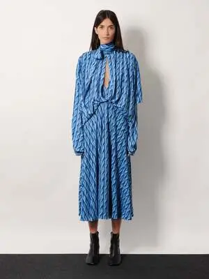 Balenciaga Printed Long Dress - Blue
