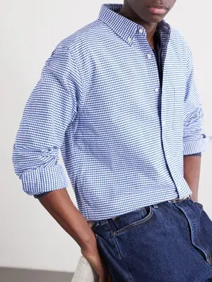 BEAMS Button-down Collar Checked Cotton Shirt - Blue