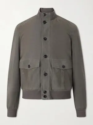 Zegna Ribbed Suede Bomber Jacket - Gray