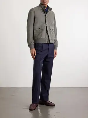 Zegna Ribbed Suede Bomber Jacket - Gray
