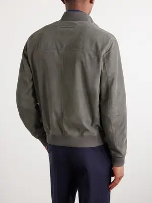 Zegna Ribbed Suede Bomber Jacket - Gray