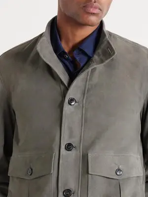 Zegna Ribbed Suede Bomber Jacket - Gray